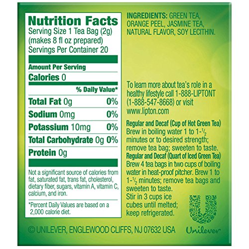 Lipton Green Tea, Orange Passionfruit & Jasmine, 20 Count Box
