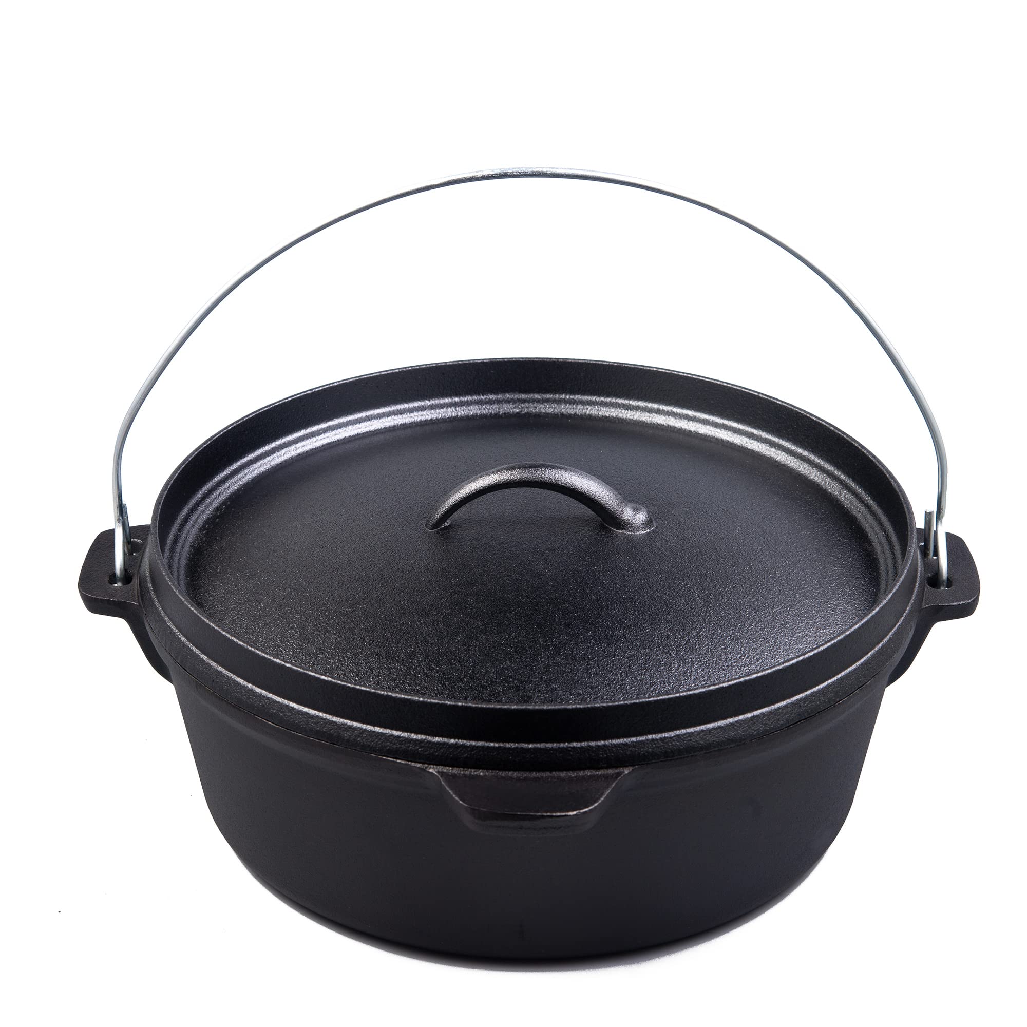 LACAST Cast Iron Camping Dutch Oven, 6-Quart Seasoned Cast Iron Pot with Lid Lifter, Perfect for Campfire or Fireplace Cooking (002)