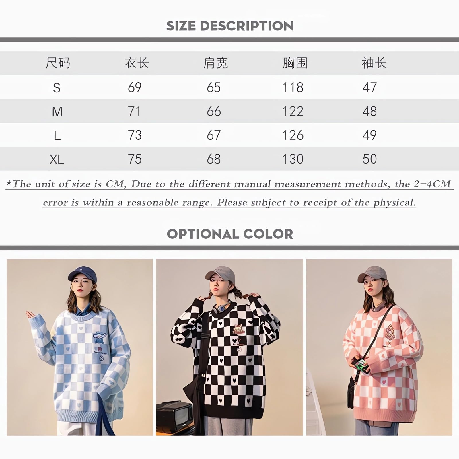 Kawaii Plaid Sweaters Anime Knitted Outerwear for Women Cosplay Costume Casual Oversized Sweater Pullover (as1, alpha, m, regular, regular, Black)