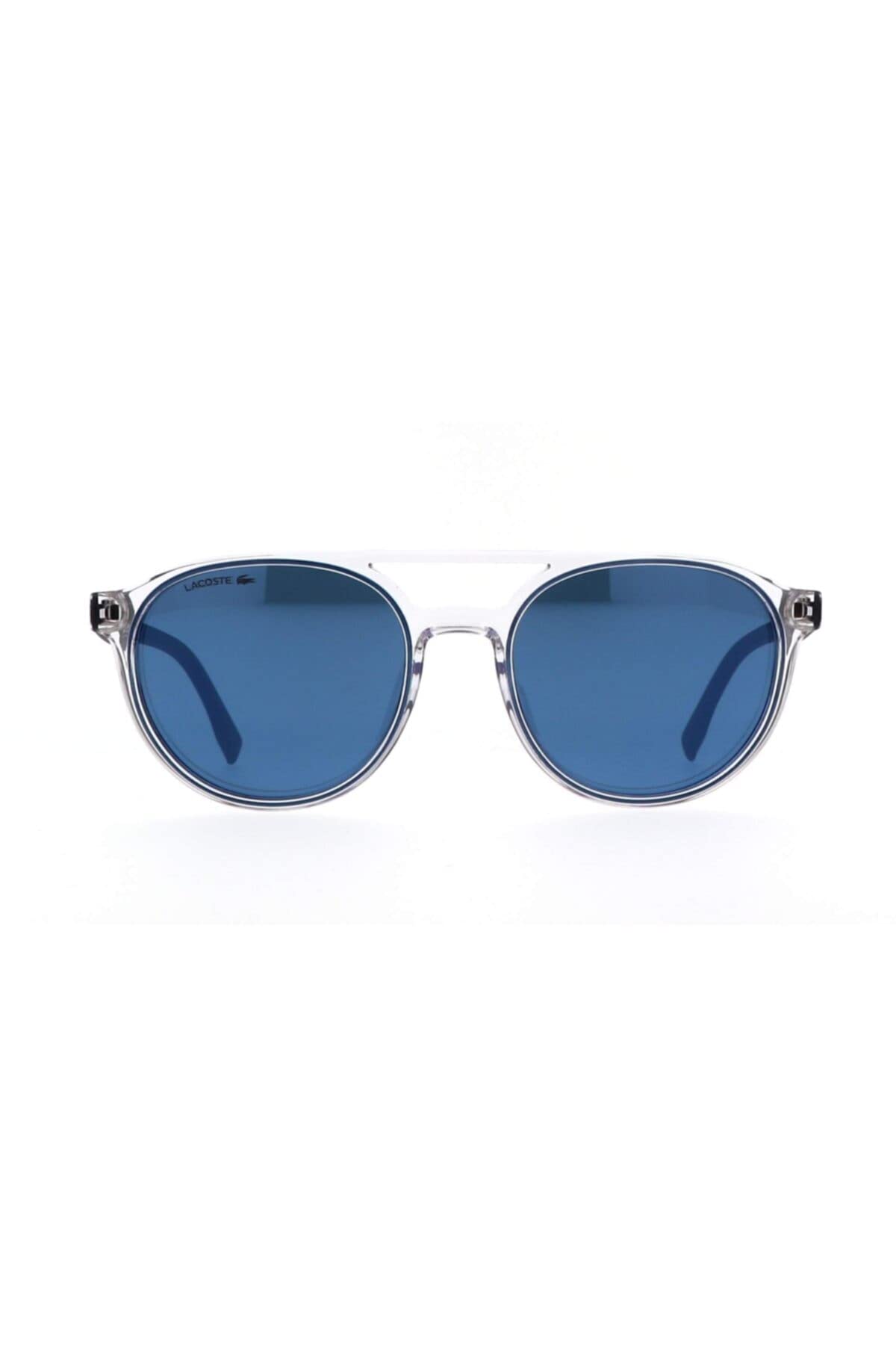 Lacoste L881s Round Sunglasses, Crystal Navy/Navy Solid Blue Flash, 52 mm