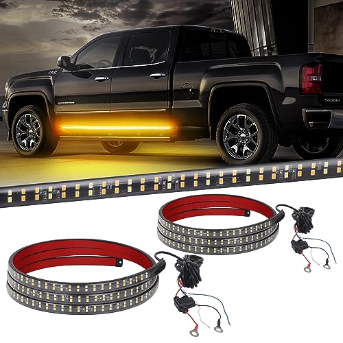 XRIDONSEN 2PCS 70 inch Truck Running Board Led Lights Strip 648 LED Side Marker Lights Waterproof Flexible with White Courtesy Lights & Amber Turn Signal Light, DRL for Pickup Trucks Vehicles, XR-220