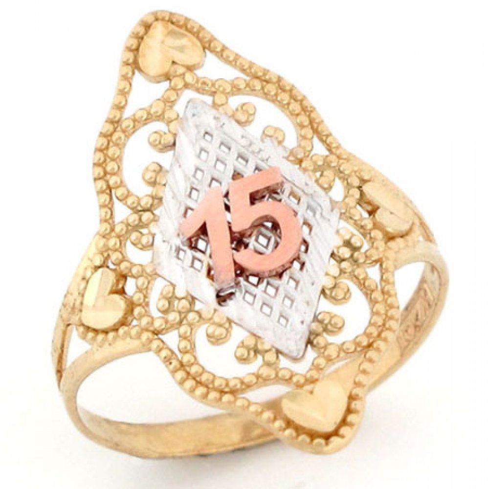 Jewelry Liquidation 10k Two Tone Gold 15 Anos Quinceanera Filigree Ring