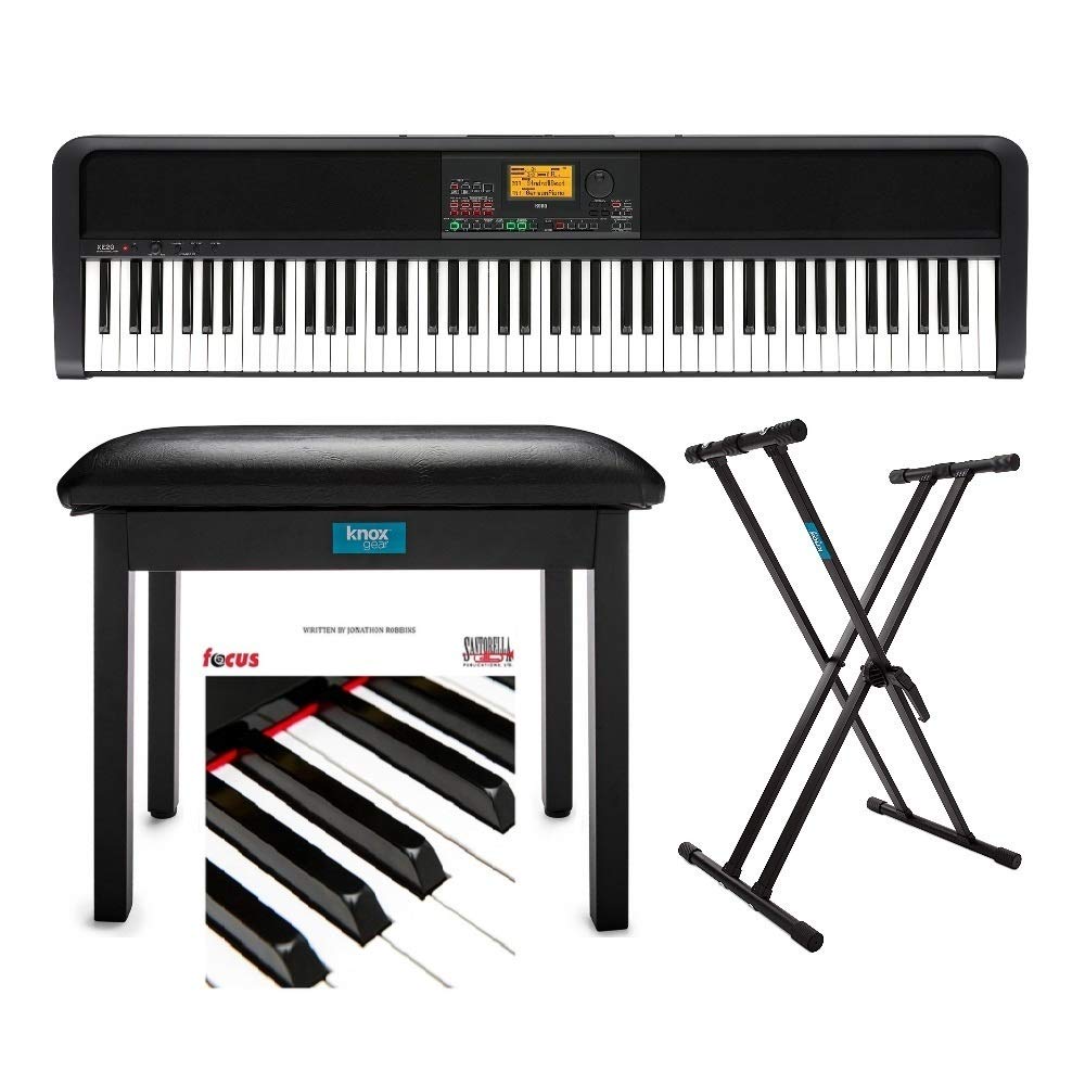Korg XE20 88-Key Natural-Touch Digital Ensemble Piano Bundle with Keyboard Stand, Piano Bench, and Learning Book/CD (4 Items)