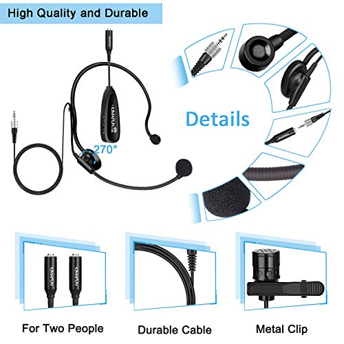 KIMAFUN Wireless Microphone System for 2 People, 2.4G Dual Wireless Headset and Lavalier Lapel Mics Ideal for Smartphone, iPhone, Laptop, Camera, Speaker, PA, Conference, Vlog, Recording