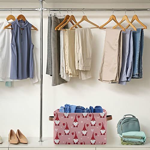 Wusikd Valentines Day Storage Basket Set of 1 Large Fabric Cute Gnomes Hearts Storage Basket Bins Box Cube with Handles Collapsible Closet Shelf Clothes Organizer Basket for Nursery Bedroom