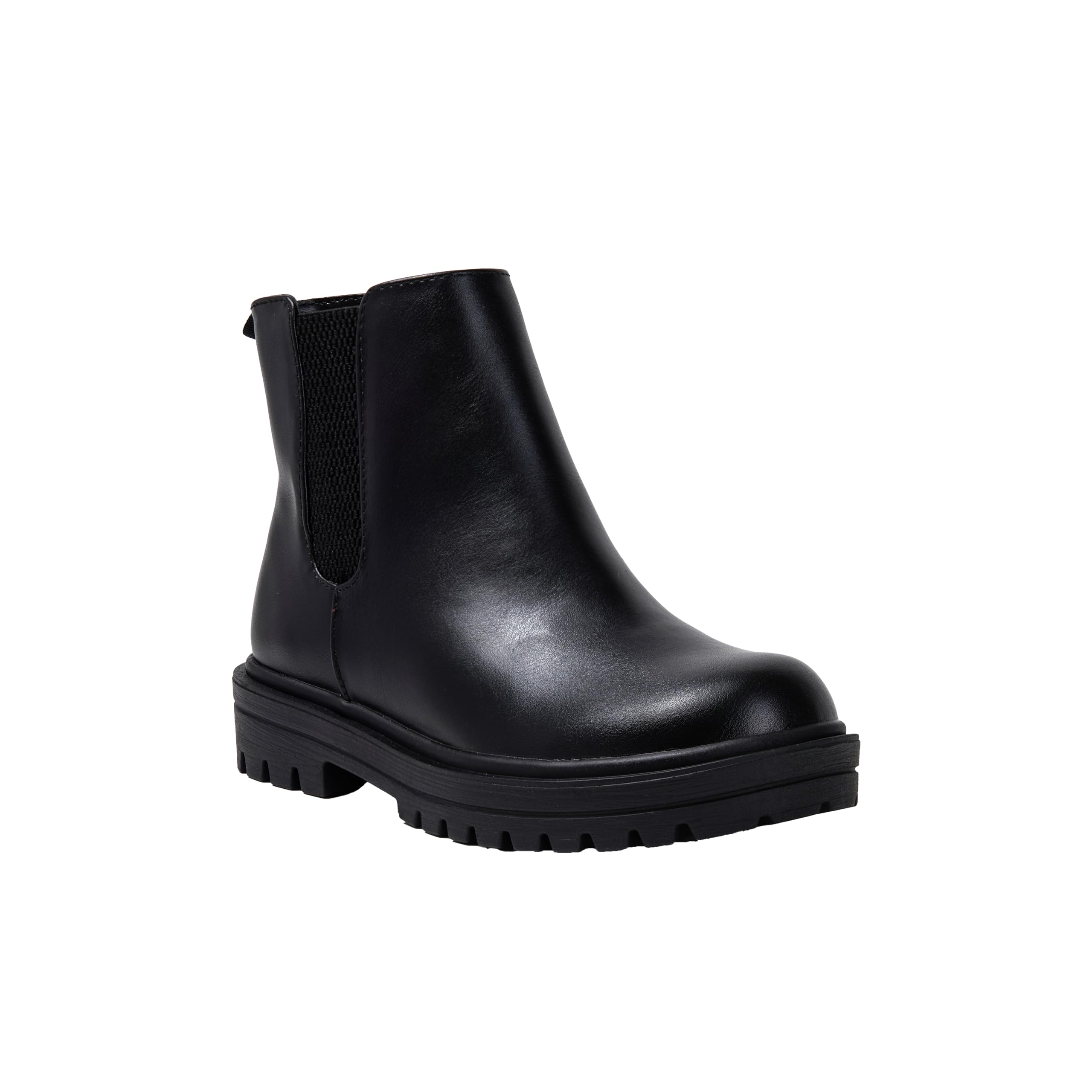 Kassie Daniela ~ Pandora-2 ~ Girl's Lug Sole Low Heel Chelsea Fashion Ankle Bootie w/Double Elastic Gore (BLACK PU, 2)