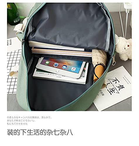Zhousanjian Fashion Cute Kawaii Backpack 4Pcs Canvas Backpack Give away bear pendant Pencil Pouch Shoulder Bag Lunch Bag for Girls Boys (Black) …
