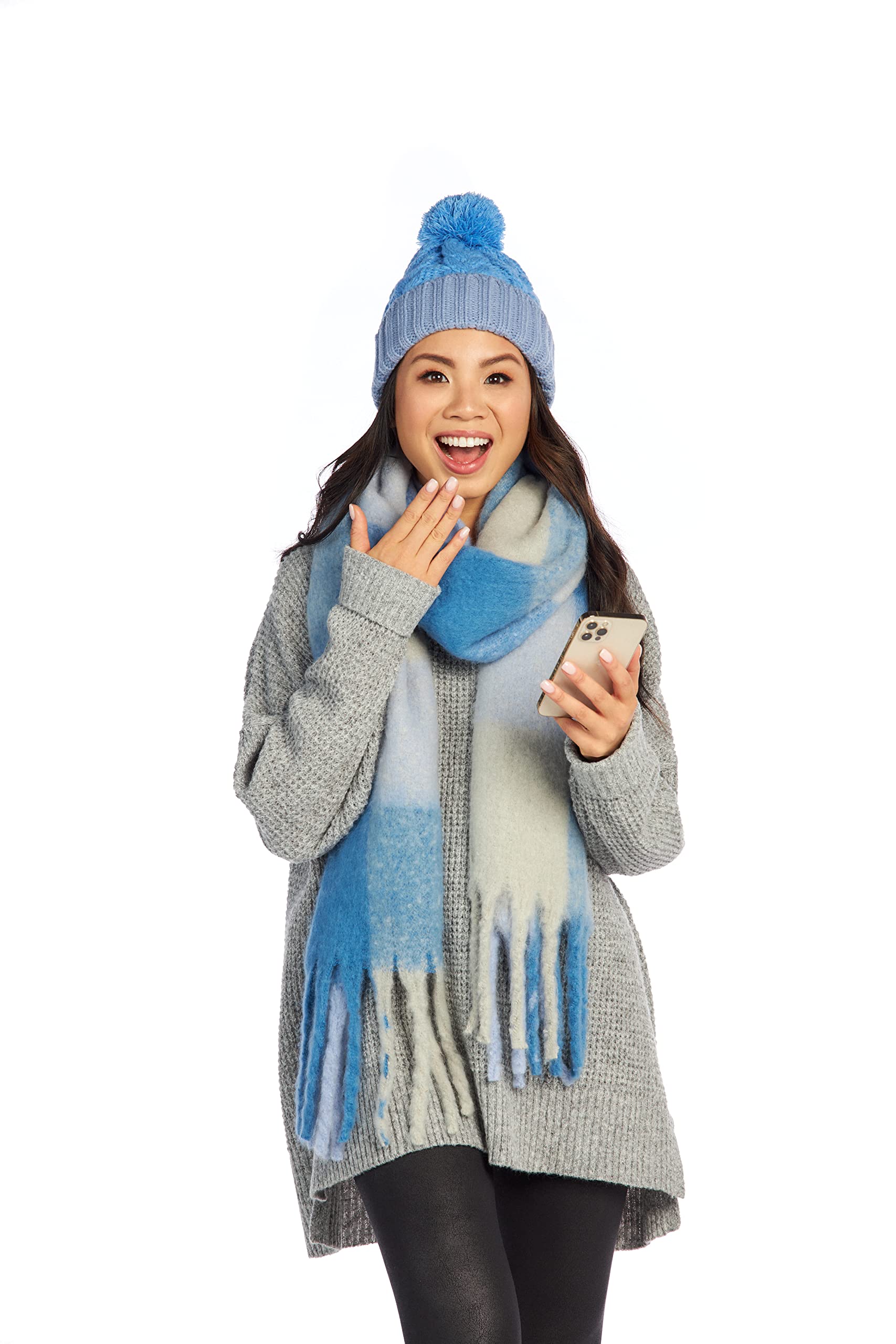 Mud Pie Bright Check Womens Scarf, One Size, Blue