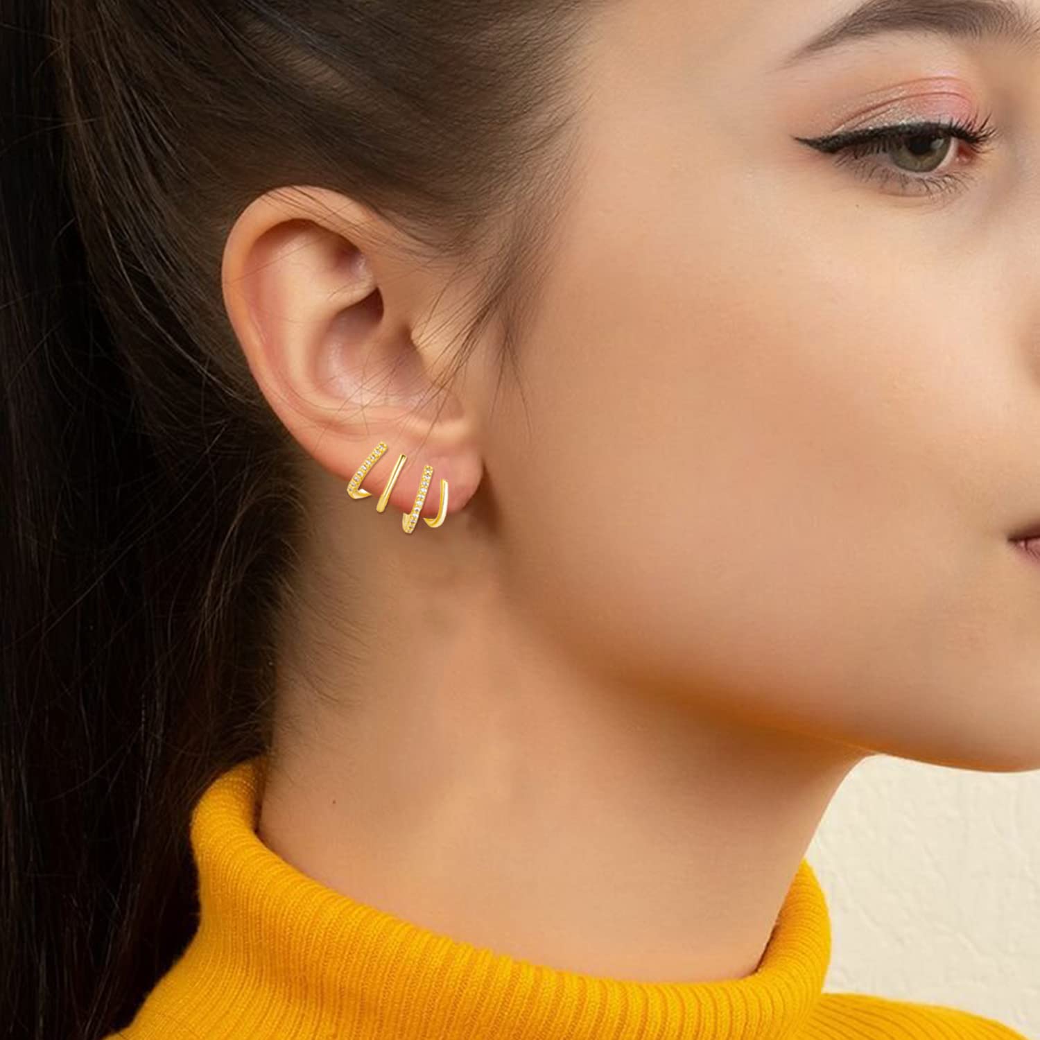 Needle Claw Earrings Cuff for Women Zircon Stud Ear Cuffs Hoop Earrings for Women Multi HoopTrendy Dainty Tiny Ear Wrap Cuff Piercing Studs Earrings for Women