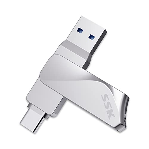 SSK 128GB USB C Flash Drive Dual Drive 2 in 1 OTG USB A 3.2 + Type C Memory Stick Thumb Drive, Thunderbolt Pendrive up to 200MB/s Transfer Speed Photo Stick for Android Phones/Tablets/Mac/Laptop