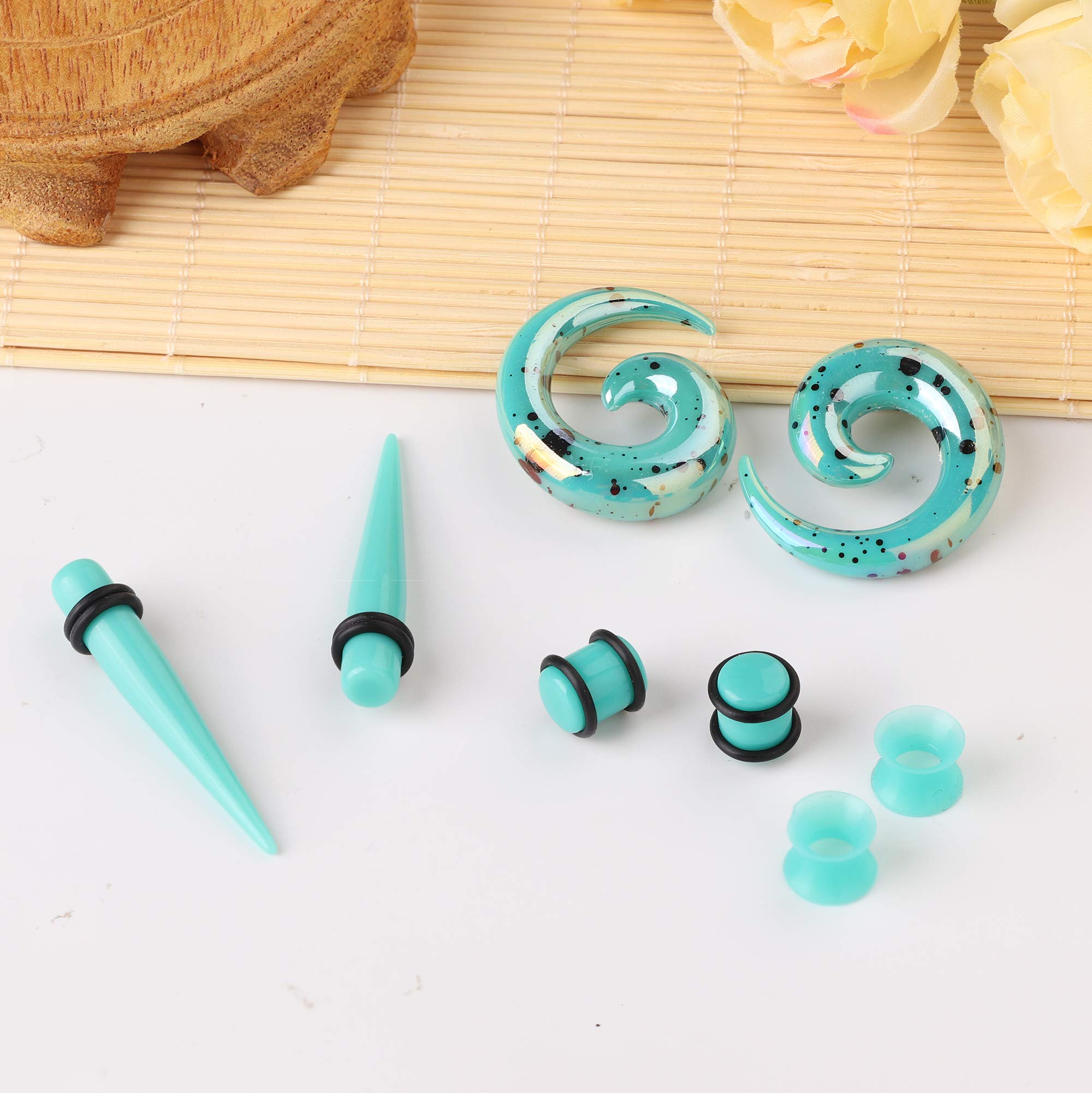 LOYALLOOK Ear Stretching Kit 54PCS Acrylic Tapers and Plugs Spiral Tapers Tunnels 14G-00G Ear Stretching Starter Glow