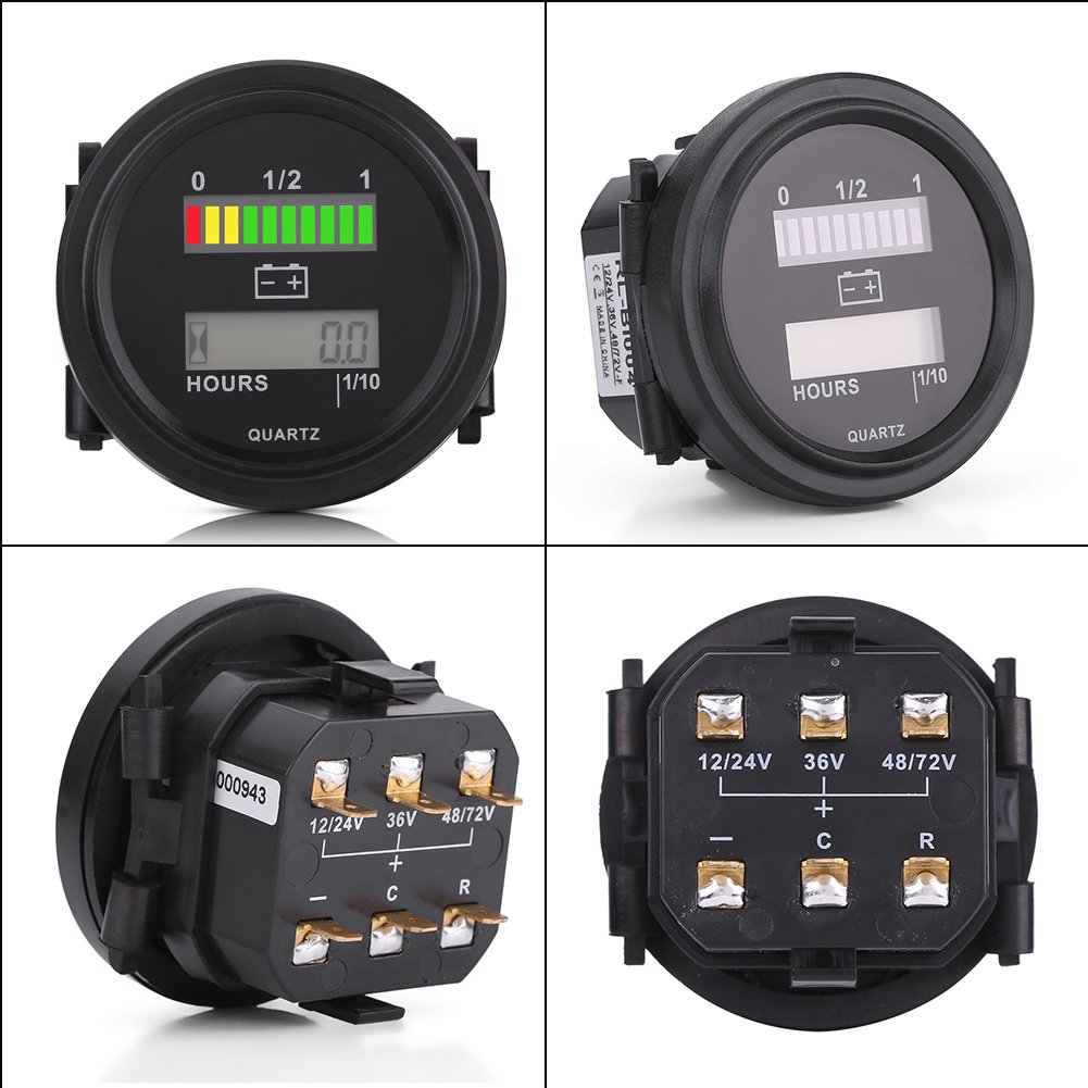 KIMISS 12V/24V/36V/48V/72V LED Digital Battery Indicator Gauge with Hour Meter for Golf Cart + Battery Meter Battery Indicator Battery Gauge LED Battery Indicator Battery Indicator H