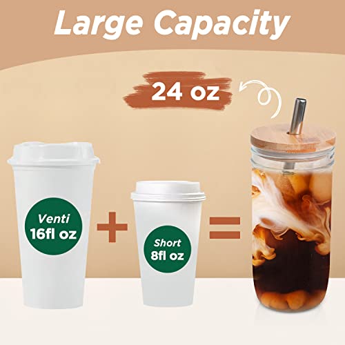 MCleanPin Iced Coffee Cups,Reusable Boba Tea Cups with Lids and Straws,4PACK 16oz Drinking Glass Tumblers for Coffee,Tea,Juice
