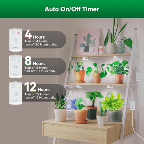 SANSI Puck Grow Light, LED Plant Light for Indoor Plants Full Spectrum Grow Lamp 10W (150 Watt Equiv), Small Hanging Plant Lamp with Timer Auto On Off 4 8 12 Hrs, 4-Level Dimmable for Plant Shelf