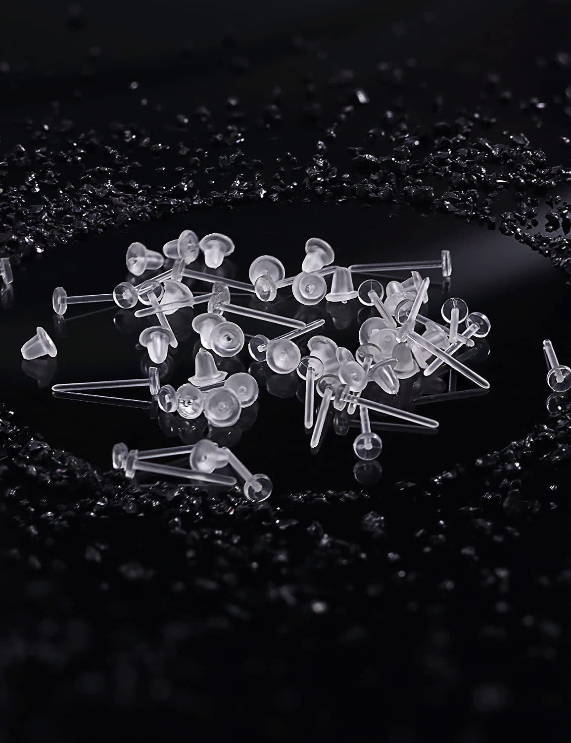 Jenxnjsjo Clear Plastic Silicone Rubber Invisible Post Stud Earrings Hole Saver Piercing Retainers Medical Grade for Women Men Sensitive Ears Sports Surgery Work