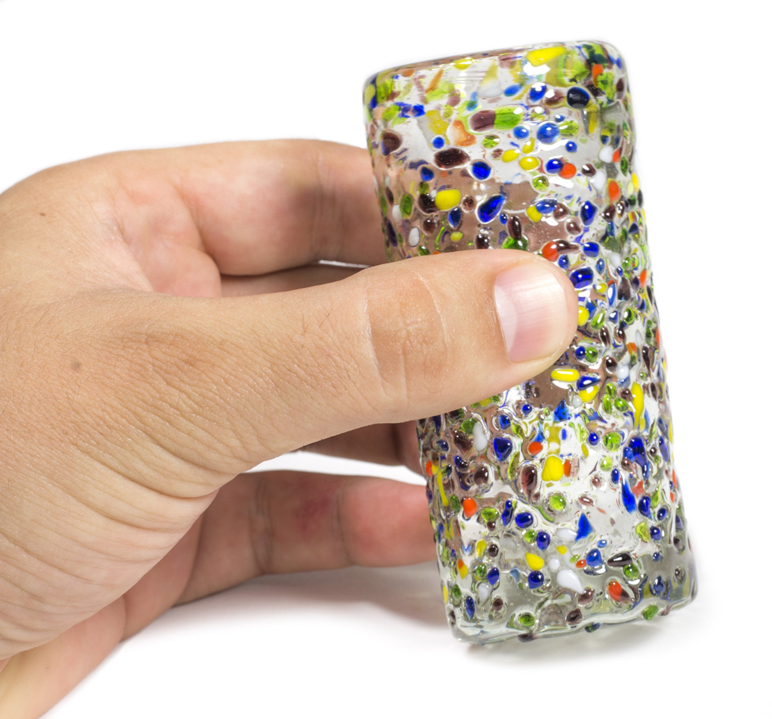 MEXART Artisan Crafted Hand Blown 6 Different Design Collection Recycled Glass Shots Glasses, 2 oz. 'Classic' (set of 6)
