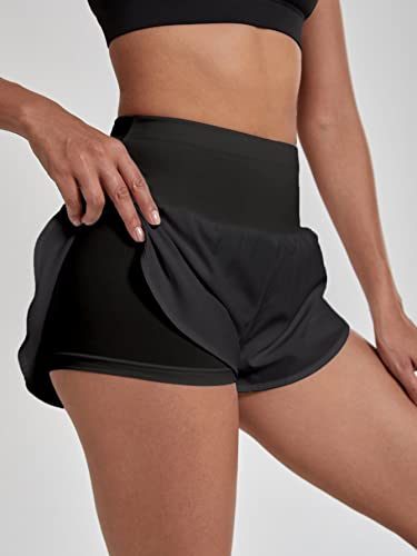 OYOANGLE Women's Athletic Gym Yoga High Waisted Shorts Running Workout Travel Casual Shorts Black M