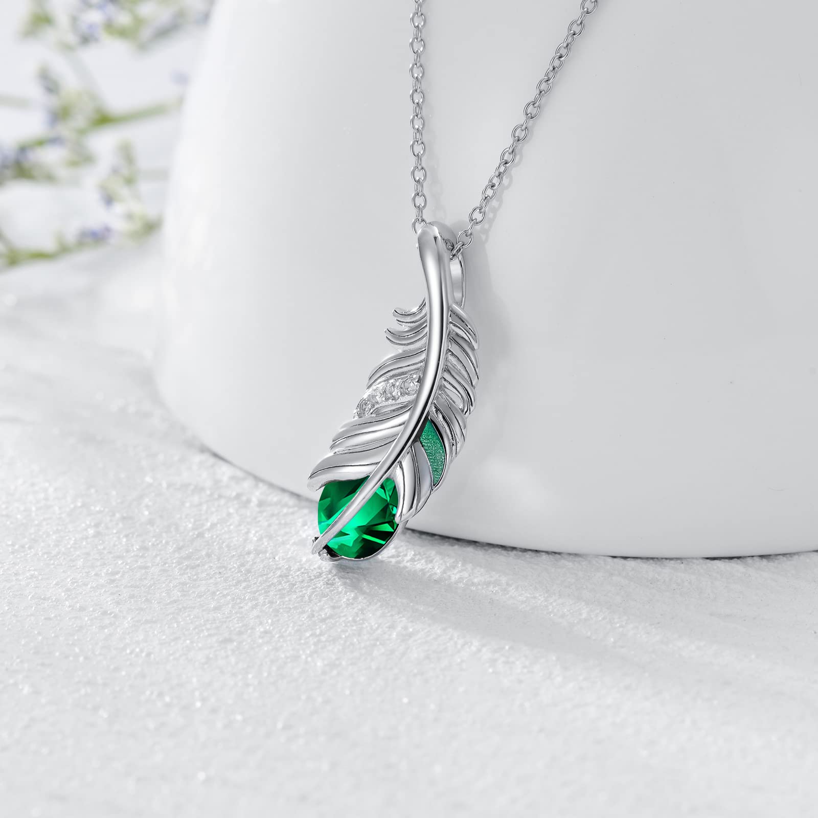 Plesitep Feather Necklace 925 Sterling Silver Pendant Leaf Necklace Jewelry Gift for Women