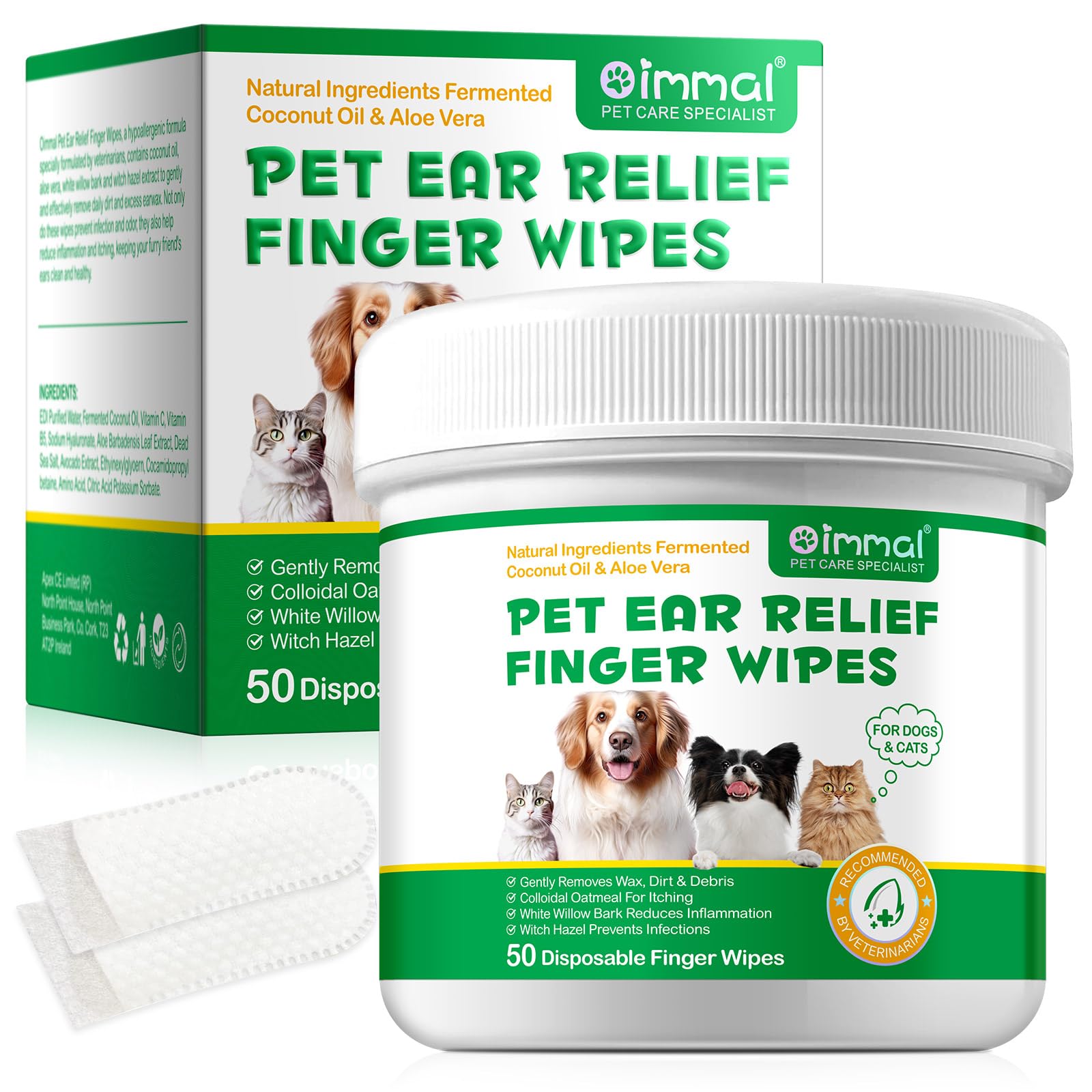 Xaarty Ear Cleaning Wipes for Dogs & Cats, Gently Remove Wax & Debris, Reduce Ear Inflammation, Finger Set Cellular Network Design, Rich in Fermented Coconut Oil and Aloe Vera, All Natural, 50 Count
