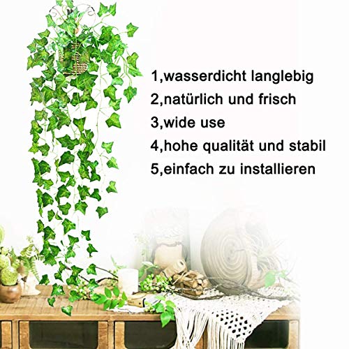 KASZOO 84Ft 12 Pack Artificial Ivy Garland Fake Plants, Vine Hanging Garland, Hanging for Home Kitchen Garden Office Wedding Wall Decor, Green