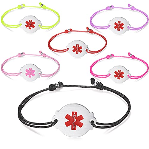 LinnaLove Medical Alert Bracelet for Women Adjustable Handmade Cord Medical ID bracelets with personalized Customize engraved-Black