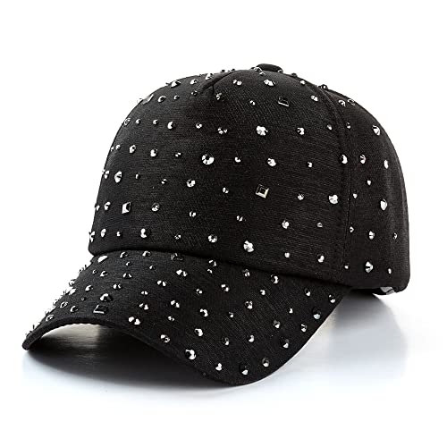 OYOWUOT Women's Rhinestone Baseball Cap, Bling Hat with Sequin Studded Crystals, Casual Glitter Diamonds Cap(Black)