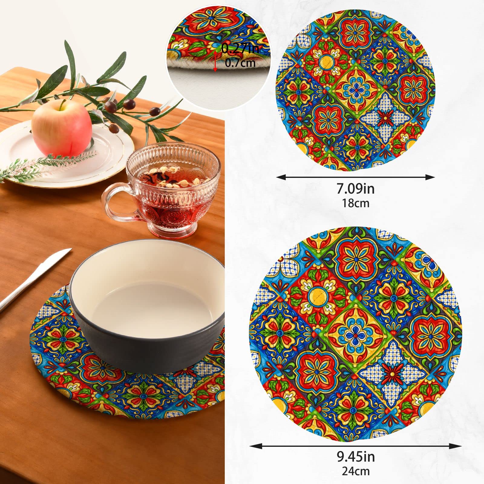 Mexican Ceramic Tile Pot Holders Trivets Set 2PCS Thread Weave Kitchen Potholders Heat Resistant Stylish Coasters Hot Pads Hot Mats Table Mats Spoon Rest for Cooking Baking Kitchen Decoration …