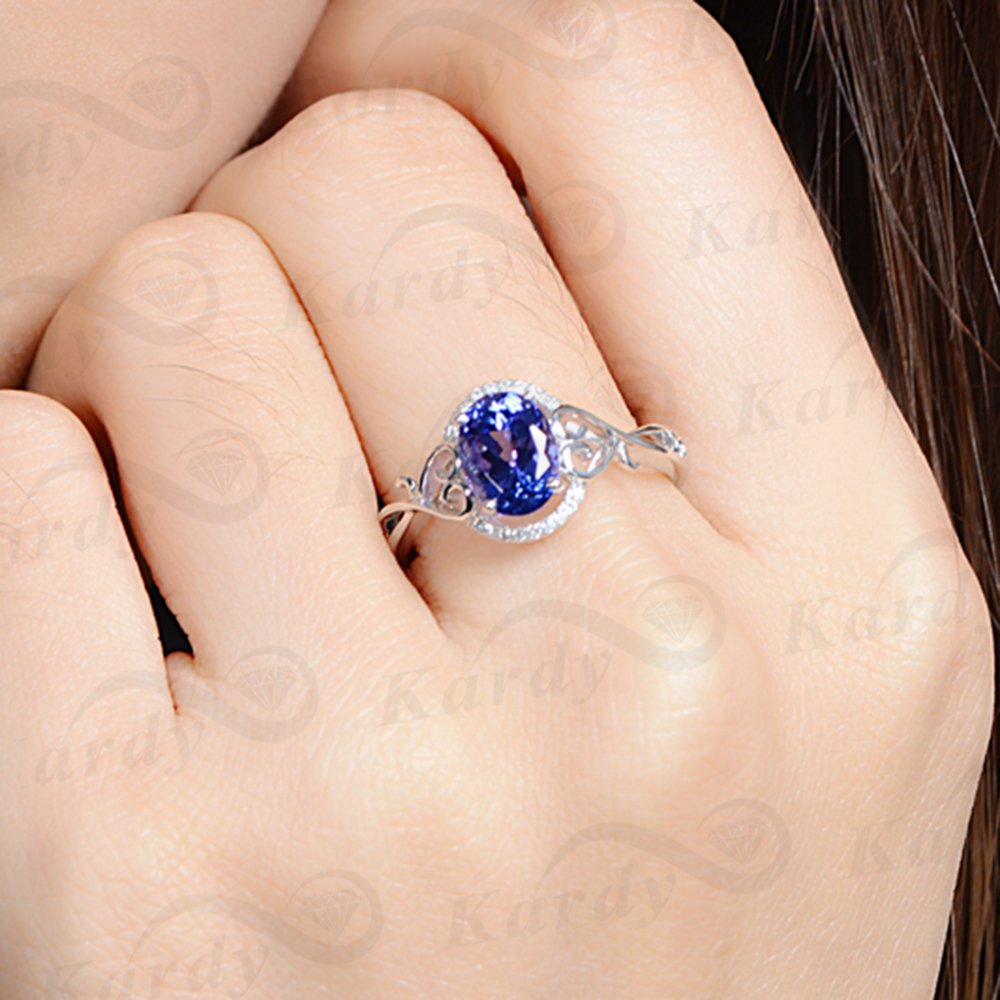 Kardy Fashion Solid 14K White Gold Genuine Tanzanite Gemstone Wedding Engagement Band Ring Sets for Women