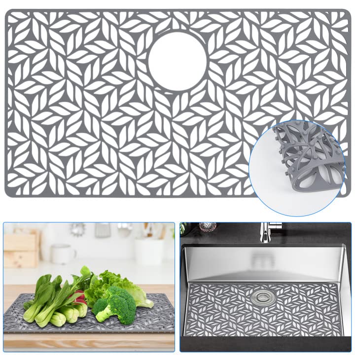 QKVCX Silicone Sink Protectors for Kitchen Sink 28.25"x15.25" Sink Protectors for Bottom of Farmhouse Stainless Steel Porcelain with Rear Drain Hole for Sink Bowl,Sink Mat for Rectangle Porcelain Sink
