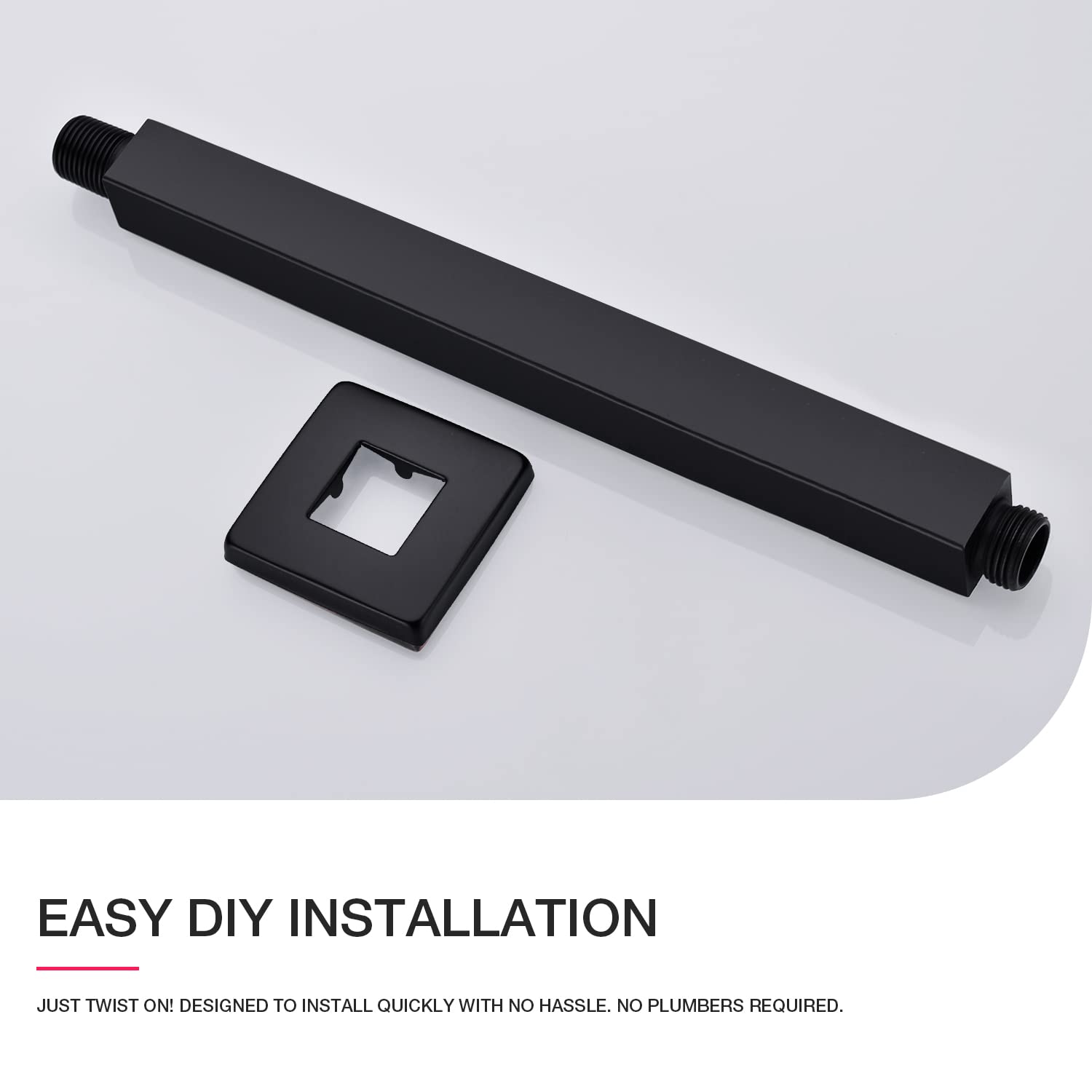 Matte Black Shower Arm with Flange 12 Inch Replacement Extension Pipe Stainless Steel Rainfall Shower Head Extender Arm, Square Shaped