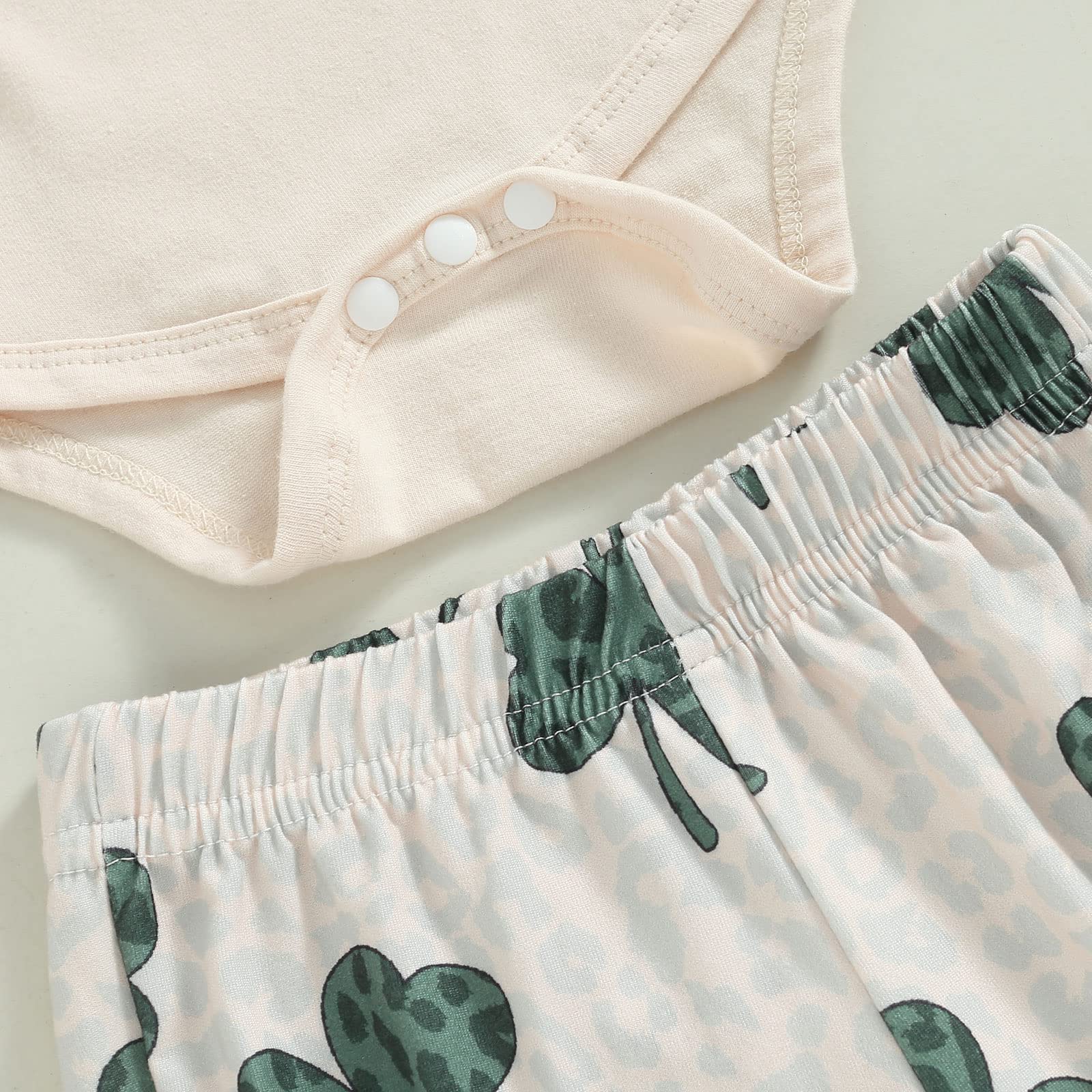 St. Patricks Day Baby Girl Outfit Ruffle Long Sleeve Romper Shamrock Flared Pants Headband 3Pcs Clothes Set (Apricot, 0-6 Months)