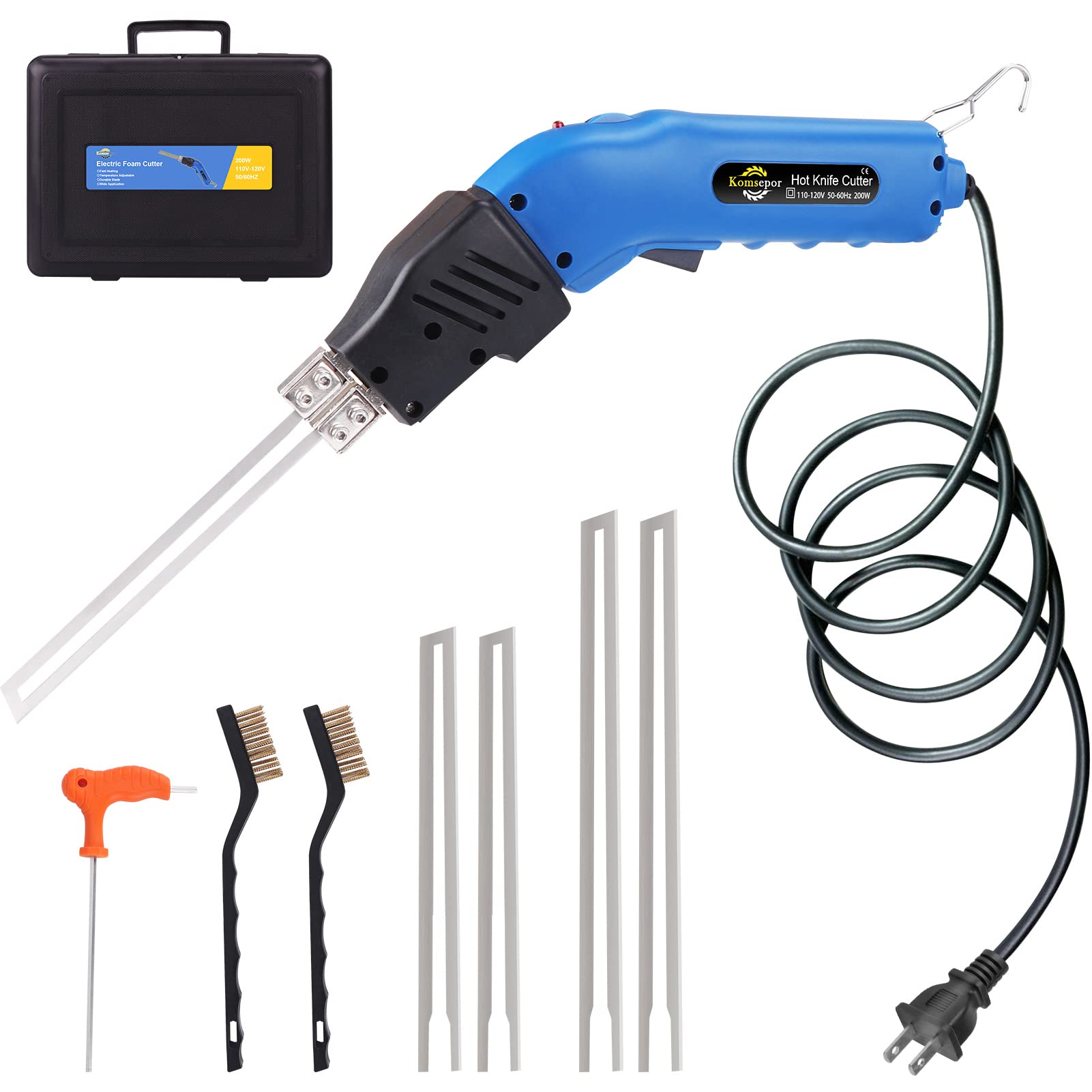 Komsepor Foam Cutter Electric Hot Knife Styrofoam Cutter Foam Cutting Tool Air Cooled Hot Knife Foam Cutter 200W 110-120V (4 Blades) for EPP, EPS, XPS, EVA, EPE, PU, KT Board, Sponge