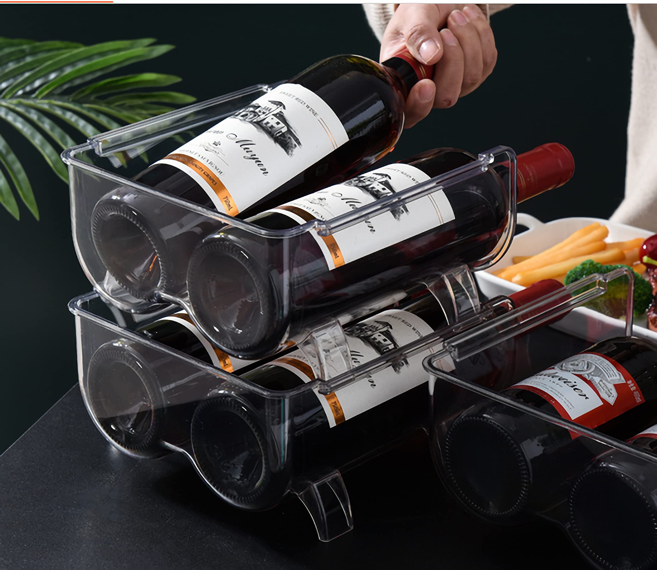 KNC Stackable Vertical Free-Standing Water Bottle Holder - Wine Rack Storage Organizer for Kitchen Countertops, Pantry, Refrigerator,Ideal Storage for Wine, Soda, Pop and Beer - Clear