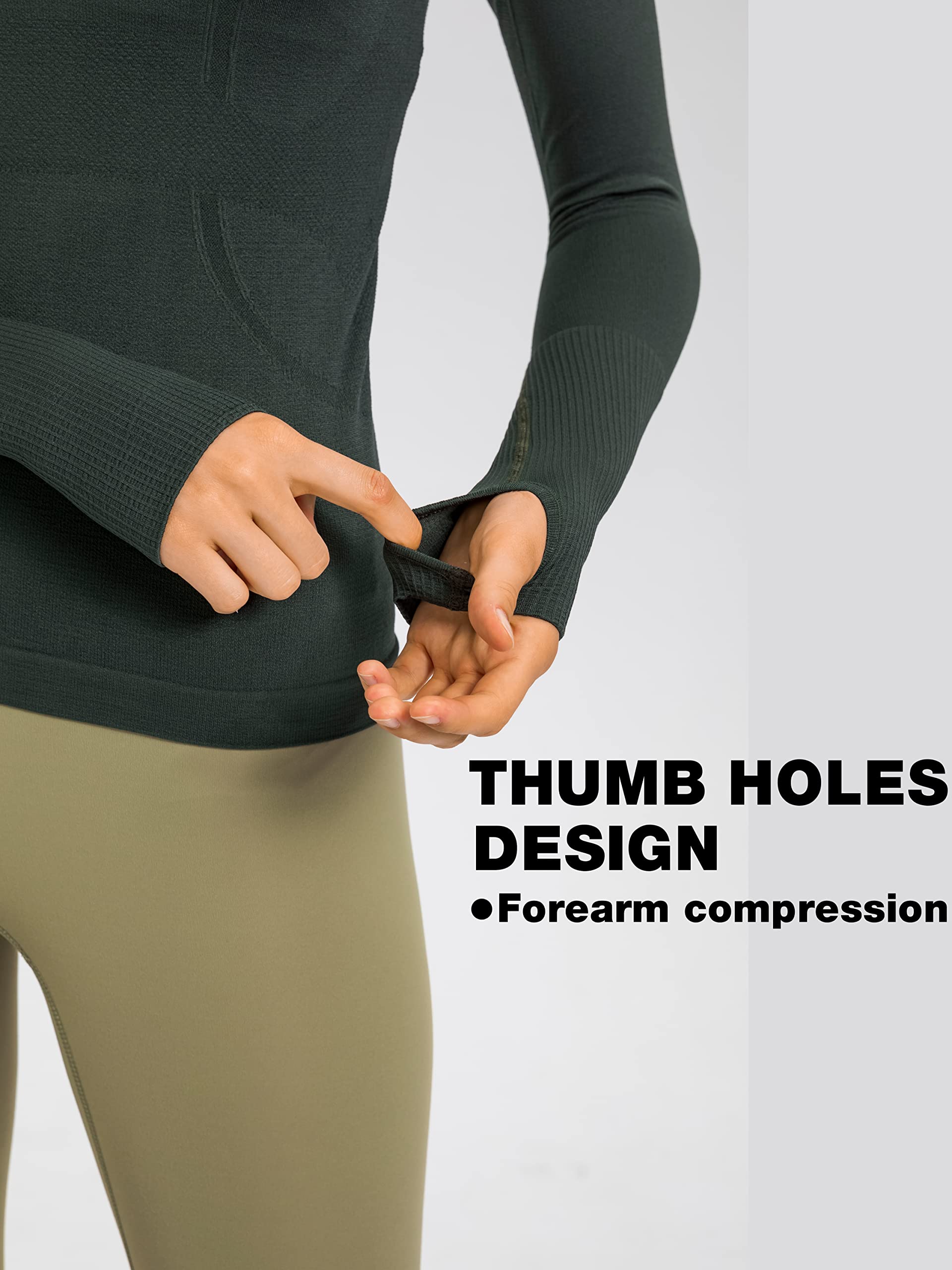 NEPOAGYM Women's Seamless Workout Tops Long Sleeve with Thumb Holes Athletic Shirt Tight Fit(Granite Green,M)
