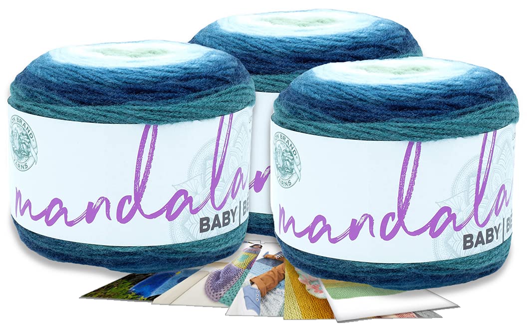 Lion Brand Yarn - Mandala Baby - 3 Pack with Pattern Cards in Color (Echo Caves)