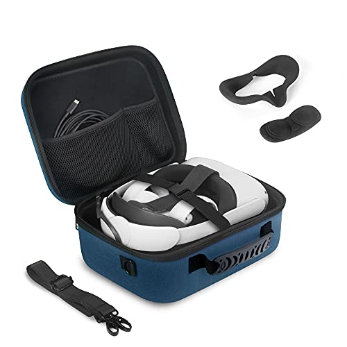 JSVER Hard Travel Case for Meta Quest 2 VR Gaming Headset and Controllers Accessories Carrying Case for Meta/Oculus Quest 2, Travel Box Protective Cover Storage Bag(Blue)