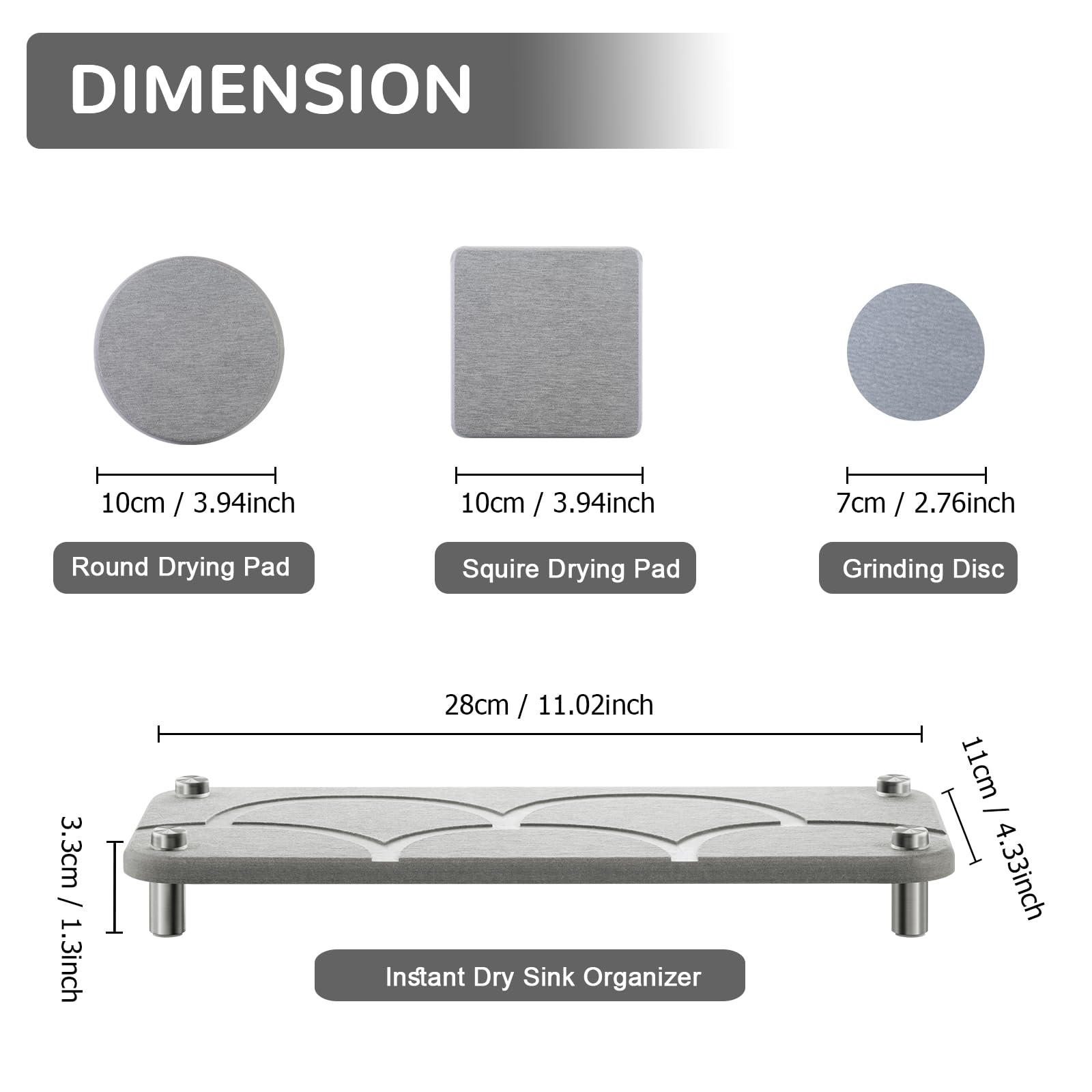 lemtrflo Instant Dry Sink Organizer | Bathroom Sink Caddy 11"*4.33" Diatomaceous Water Absorbing Stone Tray for Sink | 2PCS Dish Drying Stone Kitchen Soap Tray Diatomite Coasters for Sink AccessoriesâŚ