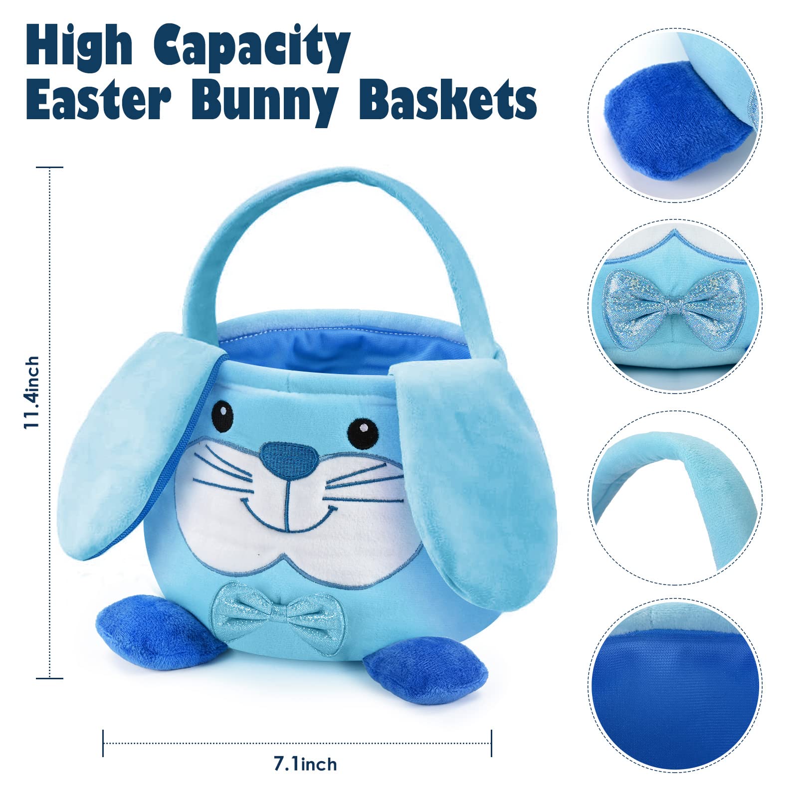 Personalized Easter Baskets for Kids Boys, Easter Decorations Toddler Baby Easter Baskets Empty for Easter Basket Stuffers Eggs Candy Toys- Blue Bunny