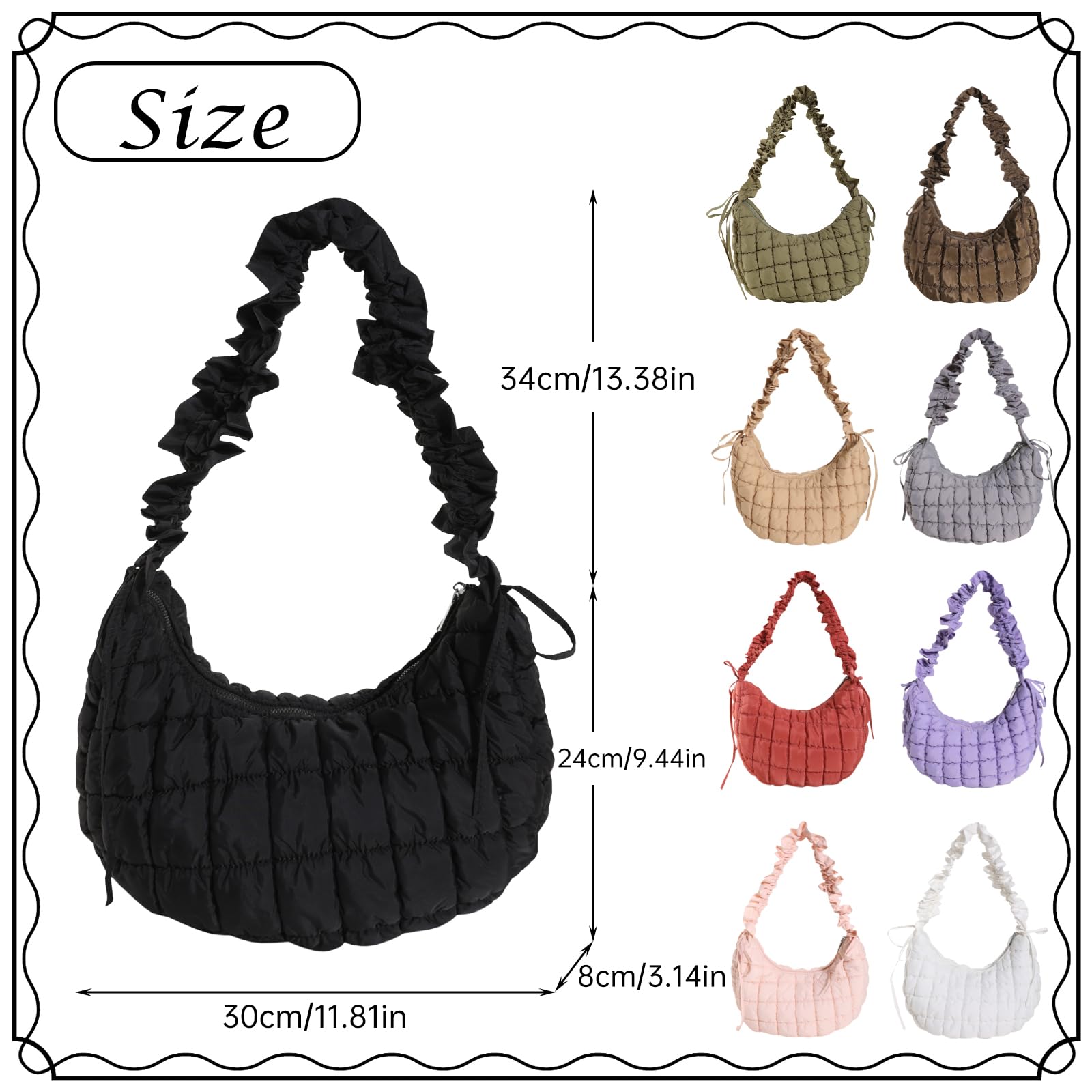 Ovida Women Large Puffy Tote Bag Quilted Down Cotton Padding Shoulder Bag Winter Warm Lightweight Handbag with Zip