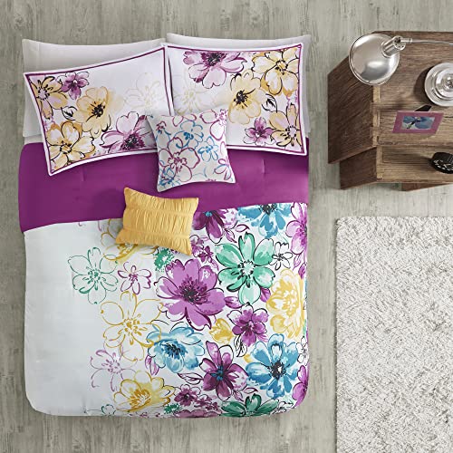 Intelligent Design Comforter Set Vibrant Floral Design, Teen Bedding for Girls Bedroom, Mathcing Sham, Decorative Pillow, Full/Queen, Olivia, Blue