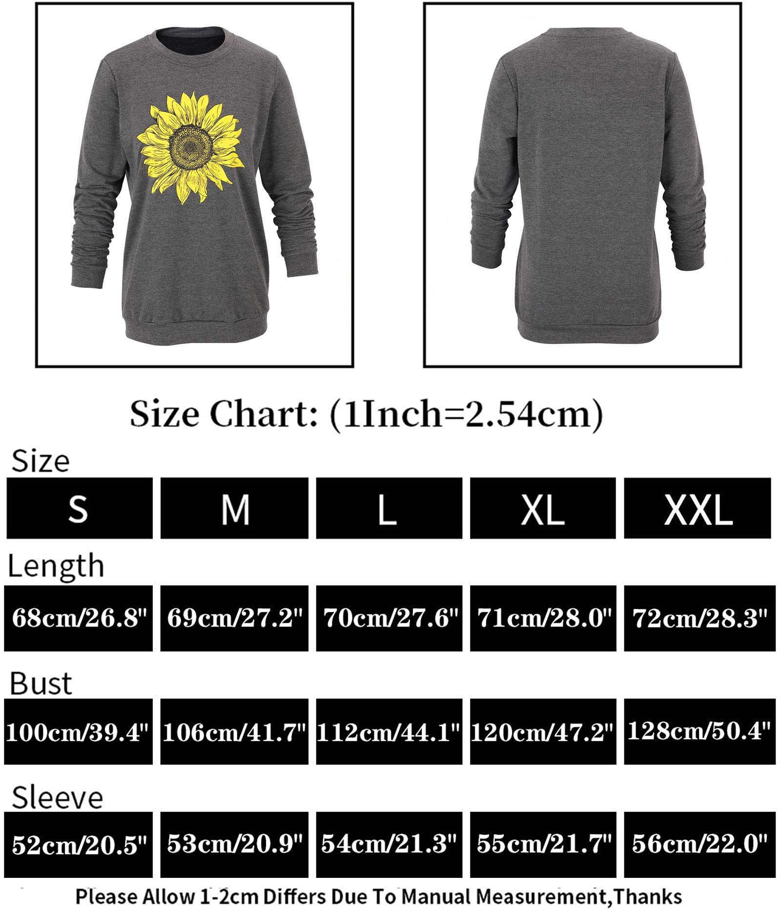 KIMSOONG Sunflower Sweatshirt Women Funny Flower Graphic Long Sleeve Cute Floral Pullover Faith Tee Tops Winter Sweater Top Grey