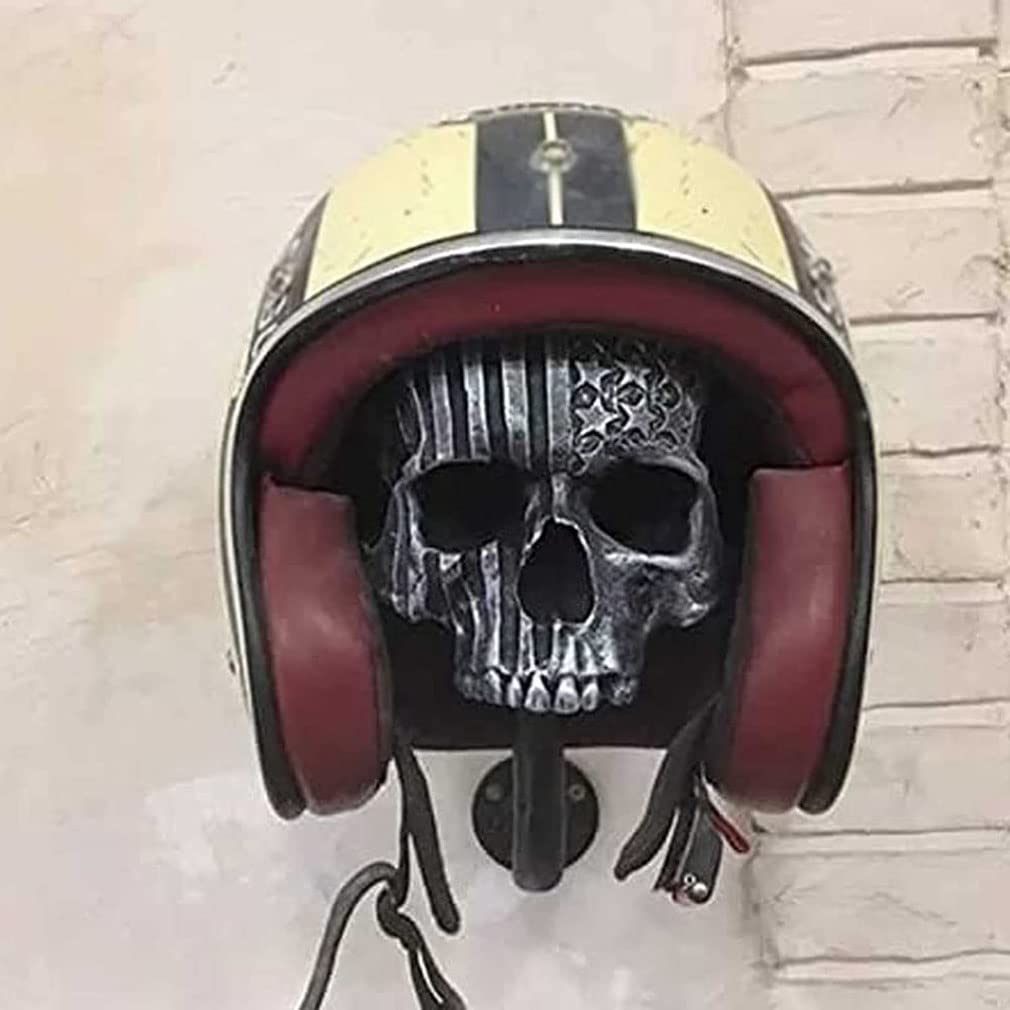 Personalized Cool Wall Mount Motorcycle Skull Helmet Holder, Skull with Beard-Helmet Rack,Removable Resin Crafts Motorcycle Helmet, Hanger for Bike, Baseballs and Rugby Helmet
