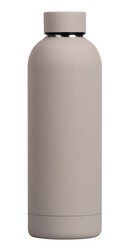 Stainless Steel Water Bottle, Colorful, Double Wall, Thermo Flask 500ml, Rubber, Matte Finish, School, Office, GYM, Small Mouth Water Bottle (Beige)