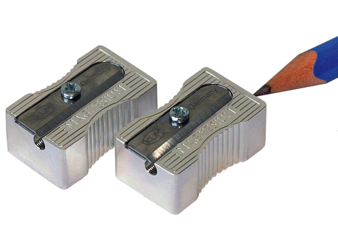 Kum 400-1 Magnesium Alloy Metal 1-Layer Steel Blade Wedge Sharpener For Pencils, Finger Grooves.Creates A Clean Cut And Precisely Fine Pointed Pencil Tip.