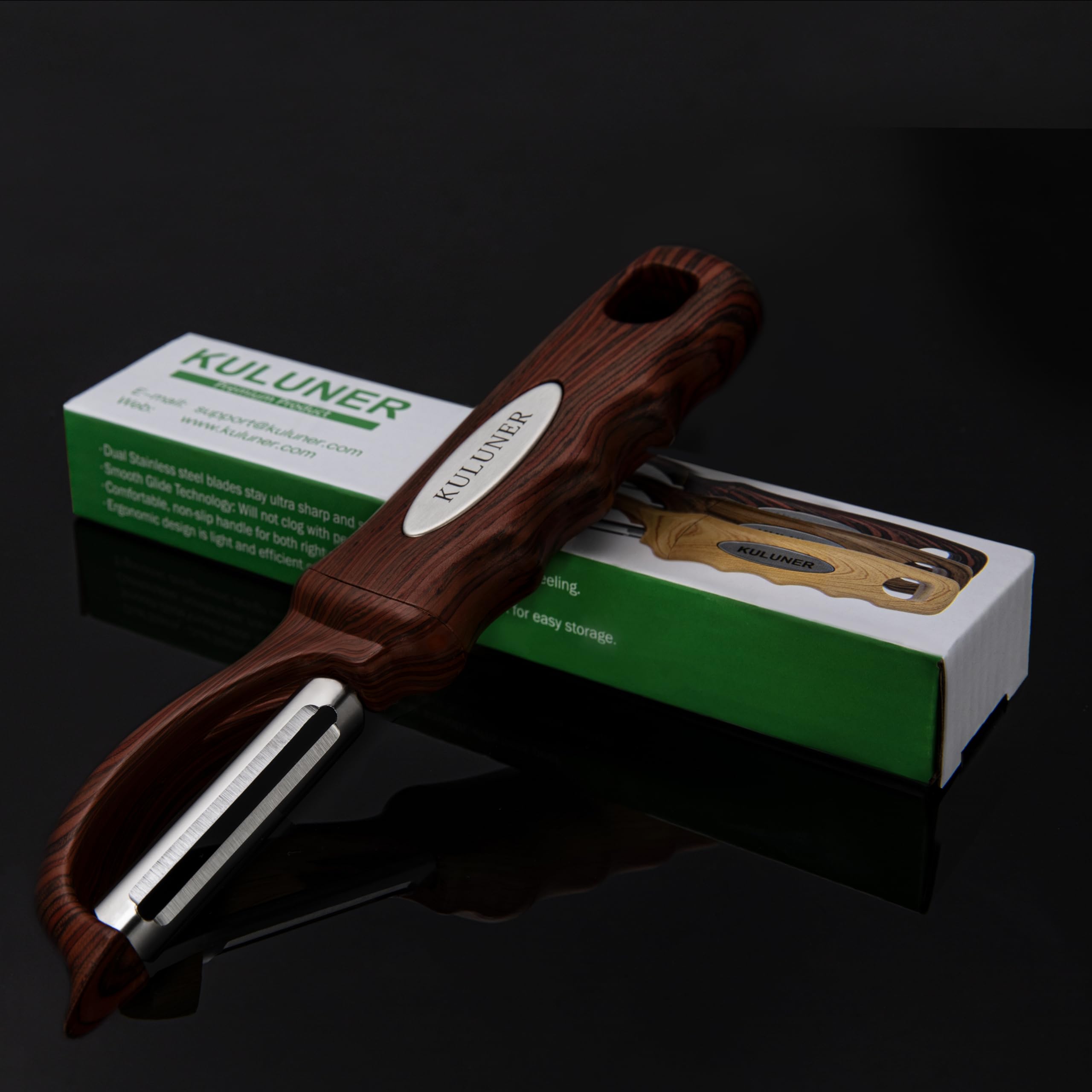 KULUNER Kitchen potato vegetable peeler with stainless steel rotating blade, suitable for fruits and vegetables (Redwood grain)
