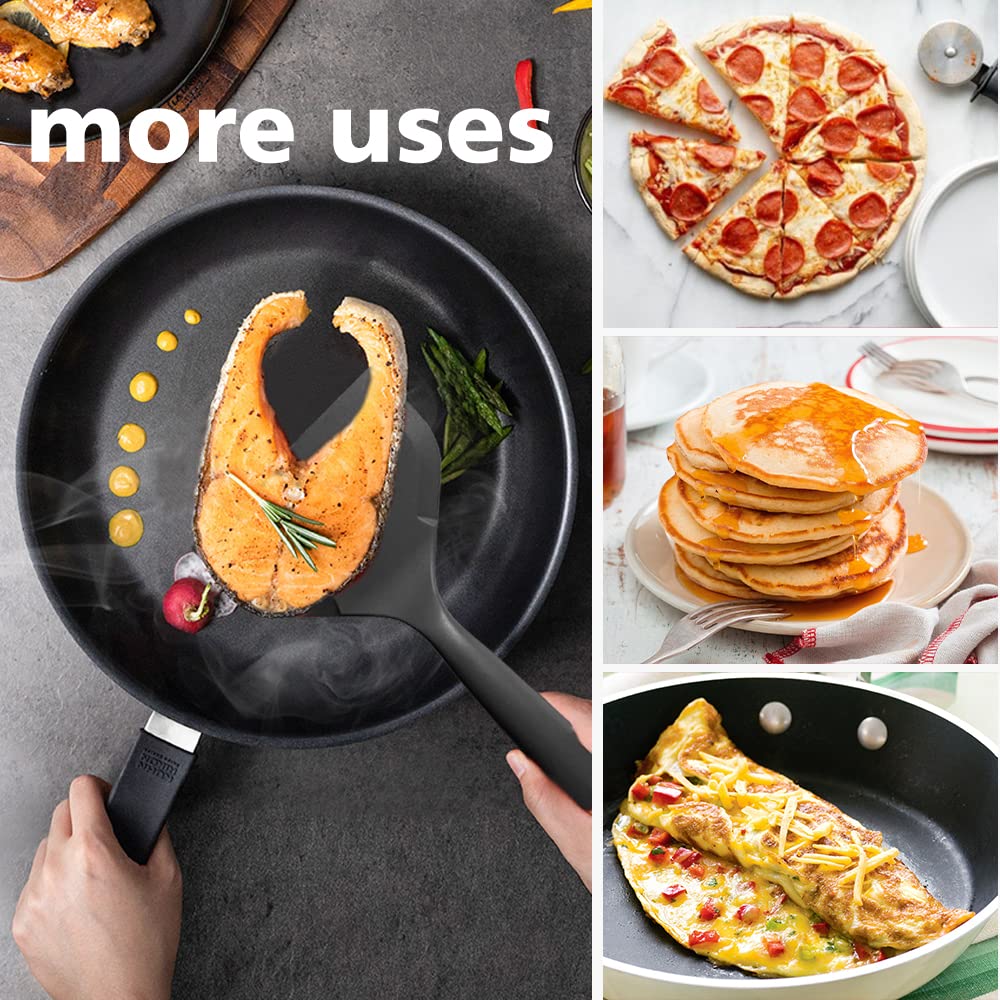 Silicone Tamagoyaki Spatula Japanese Omelette Spatula Wide Silicone Pancake Spatula Nonstick Heat-Resistant Pancake Shovel for Egg, Fish, Burgers, Steak and Pizza,Black