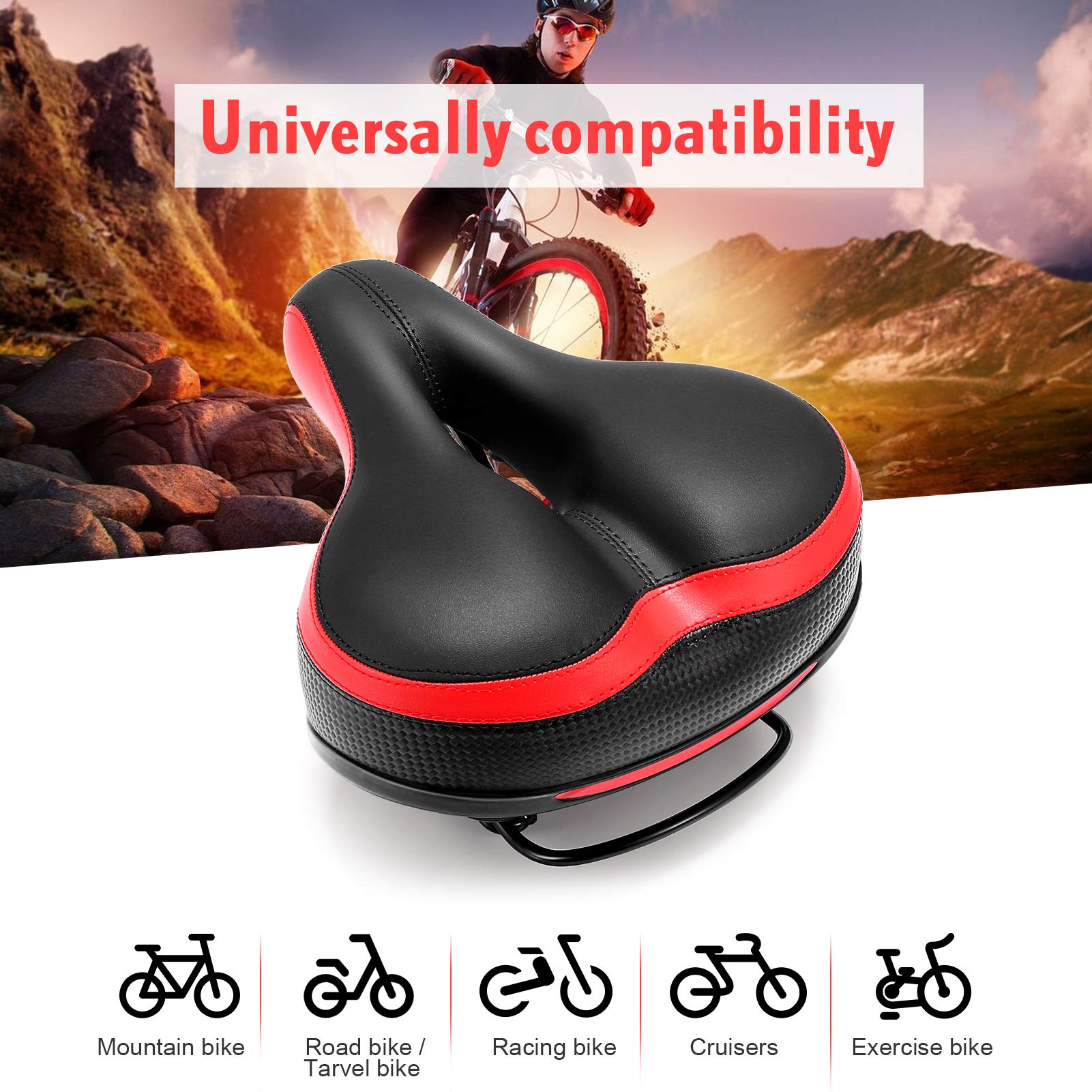 Lhelca Bike Seat, Comfortable Bicycle Seat Memory Form Waterproof Bicycle Saddle, Best Stock Bicycle Seat Replacement for Mountain Bikes, Road Bikes with Reflective Tape