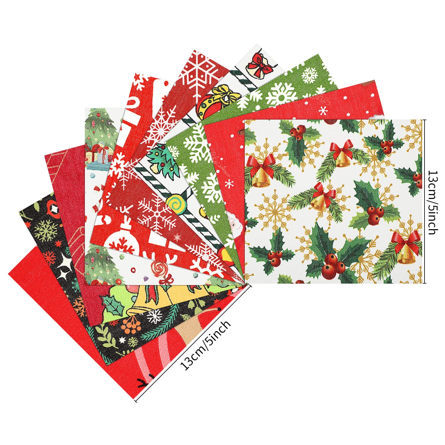 Irenare 50 Pieces Christmas Cotton Fabric Square Quilting Fabric Squares Bundle Sewing Quilting Craft 10 Different Christmas Patterns Patchwork for DIY Christmas Sewing (5 x 5 Inch)