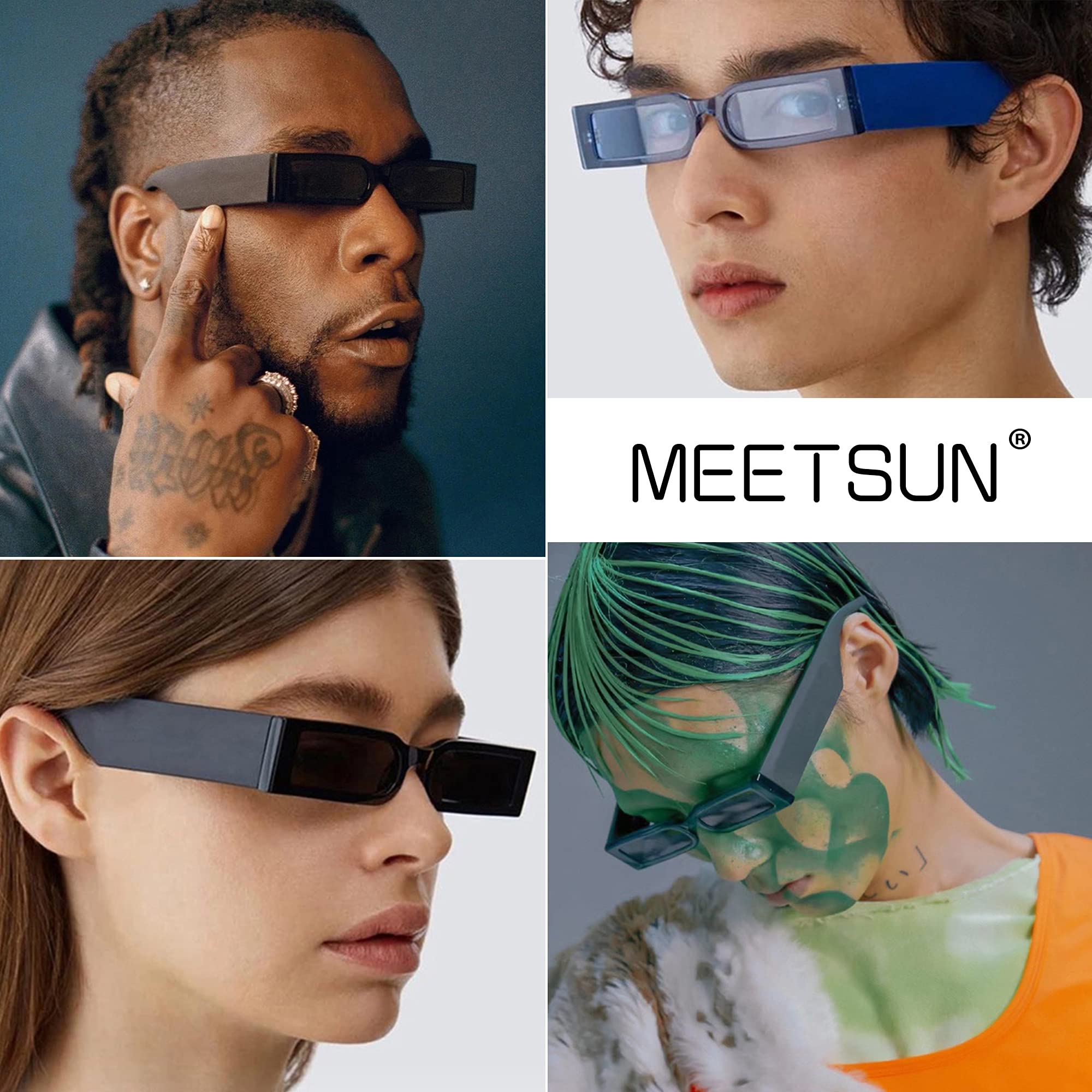 Retro 90s Rectangle Sunglasses for Women Men Trendy Small Nude Inspired Narrow Tiny Thin Skinny Slender Sun Glasses (Black Frame Grey Lens)