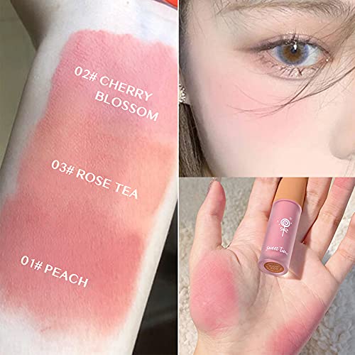 Matte Liquid Cream Blush Makeup Lightweight - Velvet Mousse Texture, Breathable Feel, Sheer Flush Of Color, Natural-Looking, Blush Stick for Cheek, Advanced Hazy Feeling(#01#02#03)